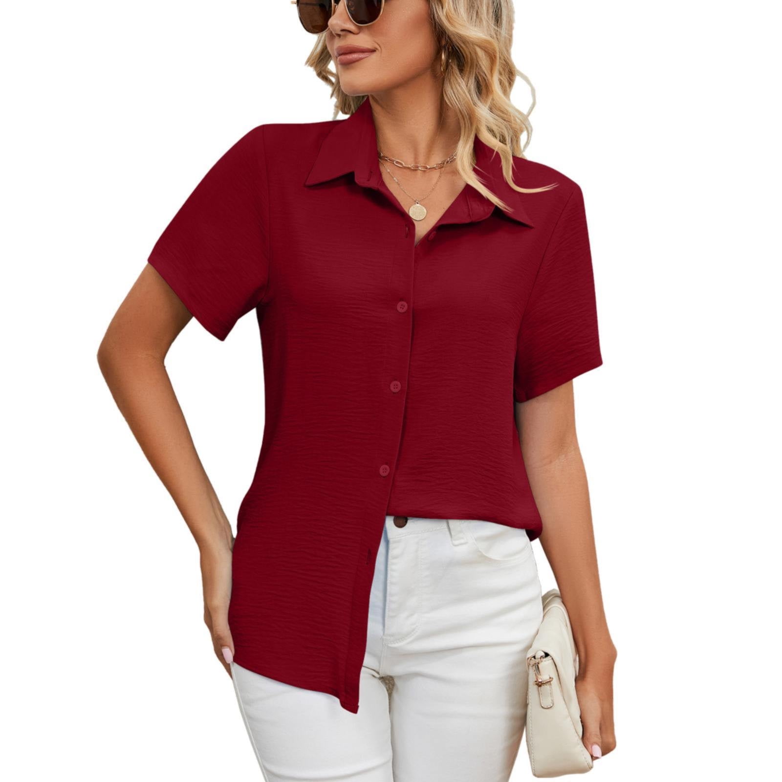 Clearance Sales Womens Casual Short Sleeve Button Down Shirts Summer ...