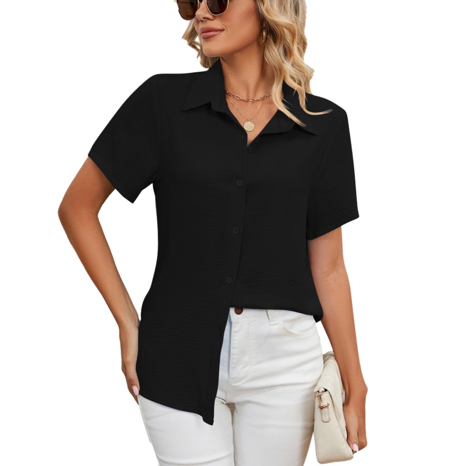 Clearance Sales Womens Casual Short Sleeve Button Down Shirts Summer ...