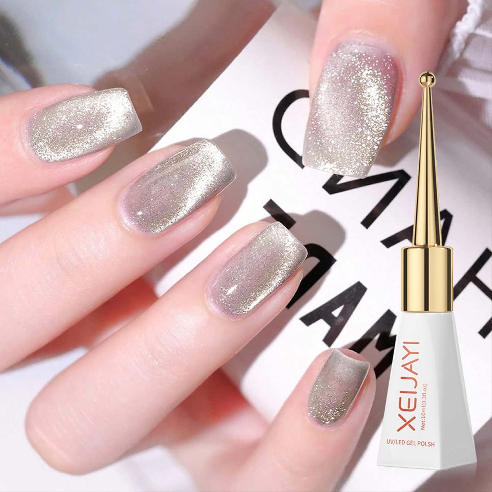 Clearance Shiny Cat Eye Gel Nail Polish, Holographic Glitter Cat Eye ...