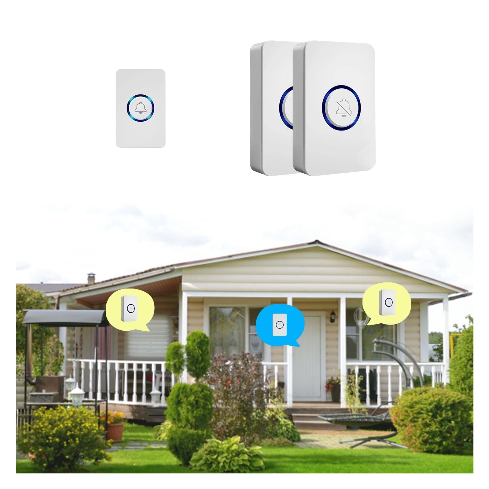 Clearance！Smart Appliances Wireless Doorbell 1 Button 2 Receiver Wide ...