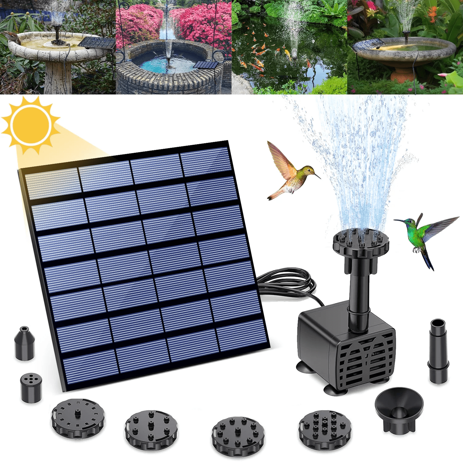 Clearance! Solar Water 6 Nozzles Solar Powered For Bird Bath Garden ...