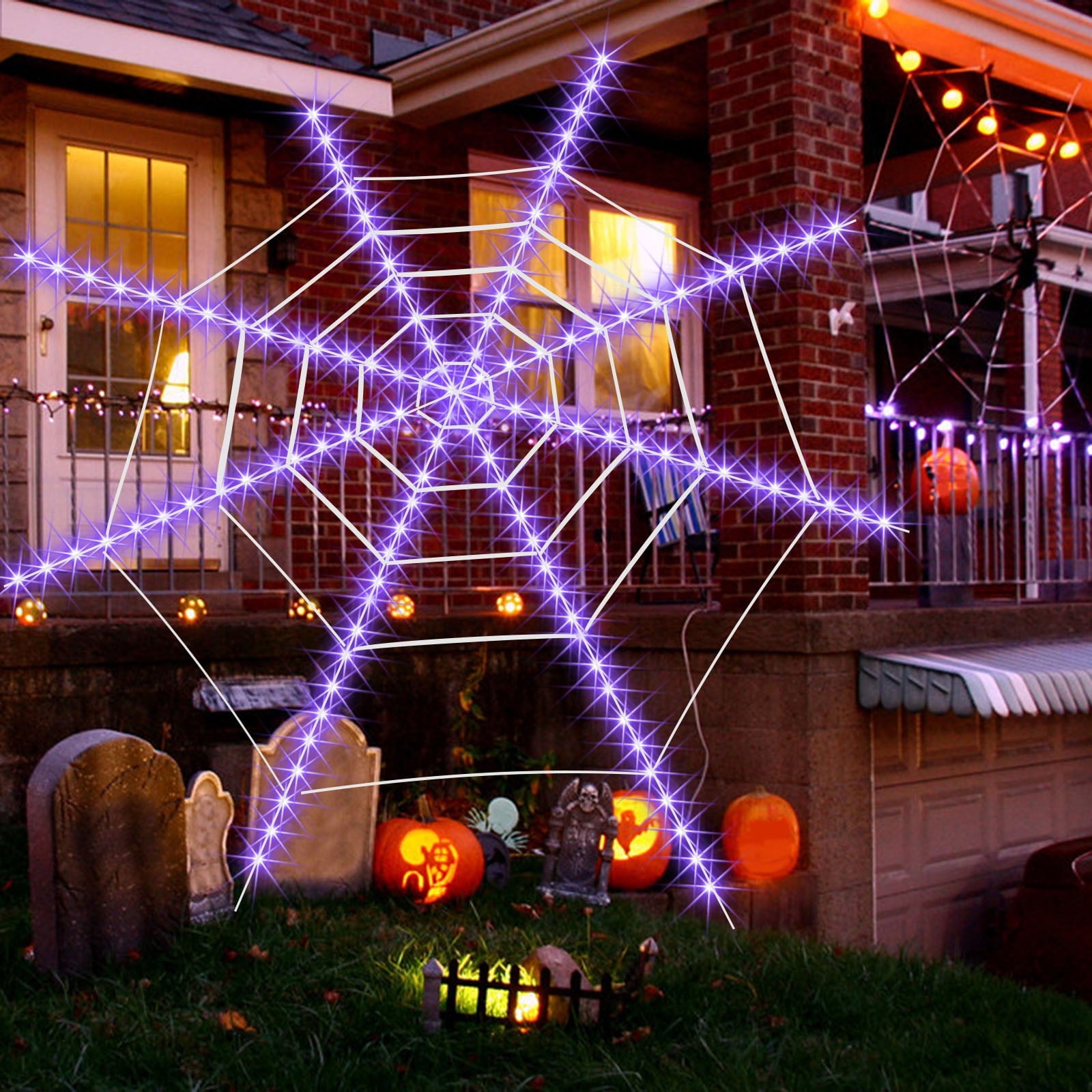 Spider Web Lights 80 LED Halloween Decorations 4FT Outdoor Lights Plug ...