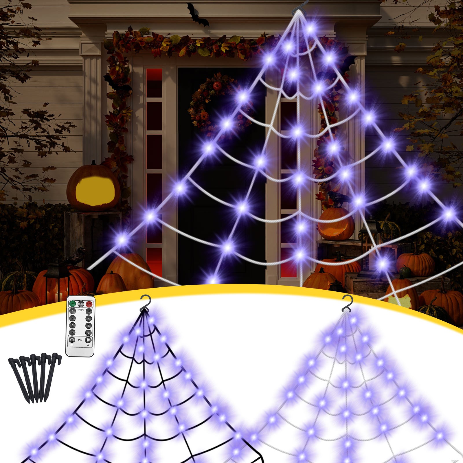 Clearance! Spider Webs Halloween Decoration Outdoor Lights, 135 LED ...