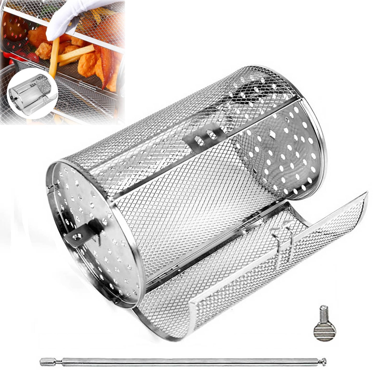 Clearance Stainless Steel Rotating Grill Basket, 2025 Automatic Wind-Up ...