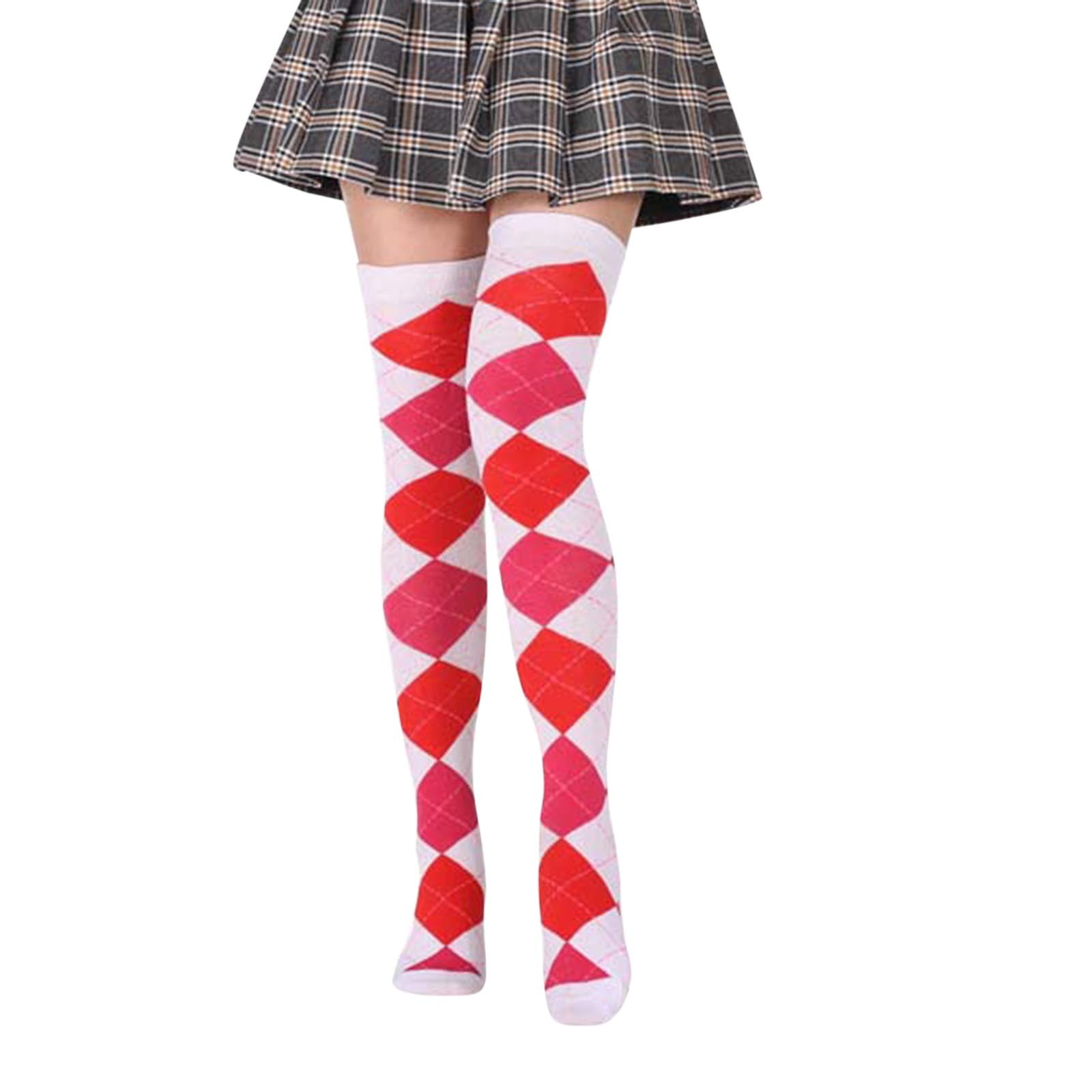 Clearance Stockings Women Diamond Plaid High Elasticity Over Knee Socks ...