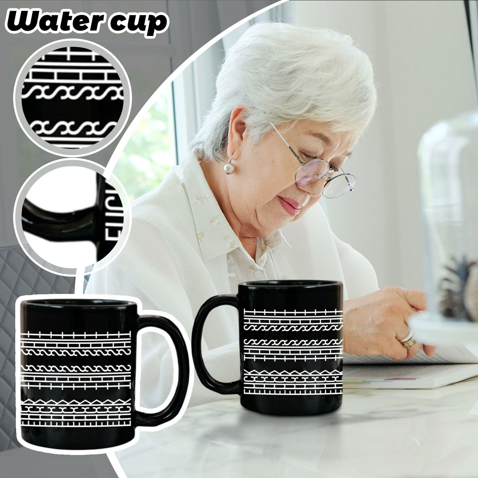 Clearance Stylish Black Ceramic Coffee Mug With Unique Geometric ...