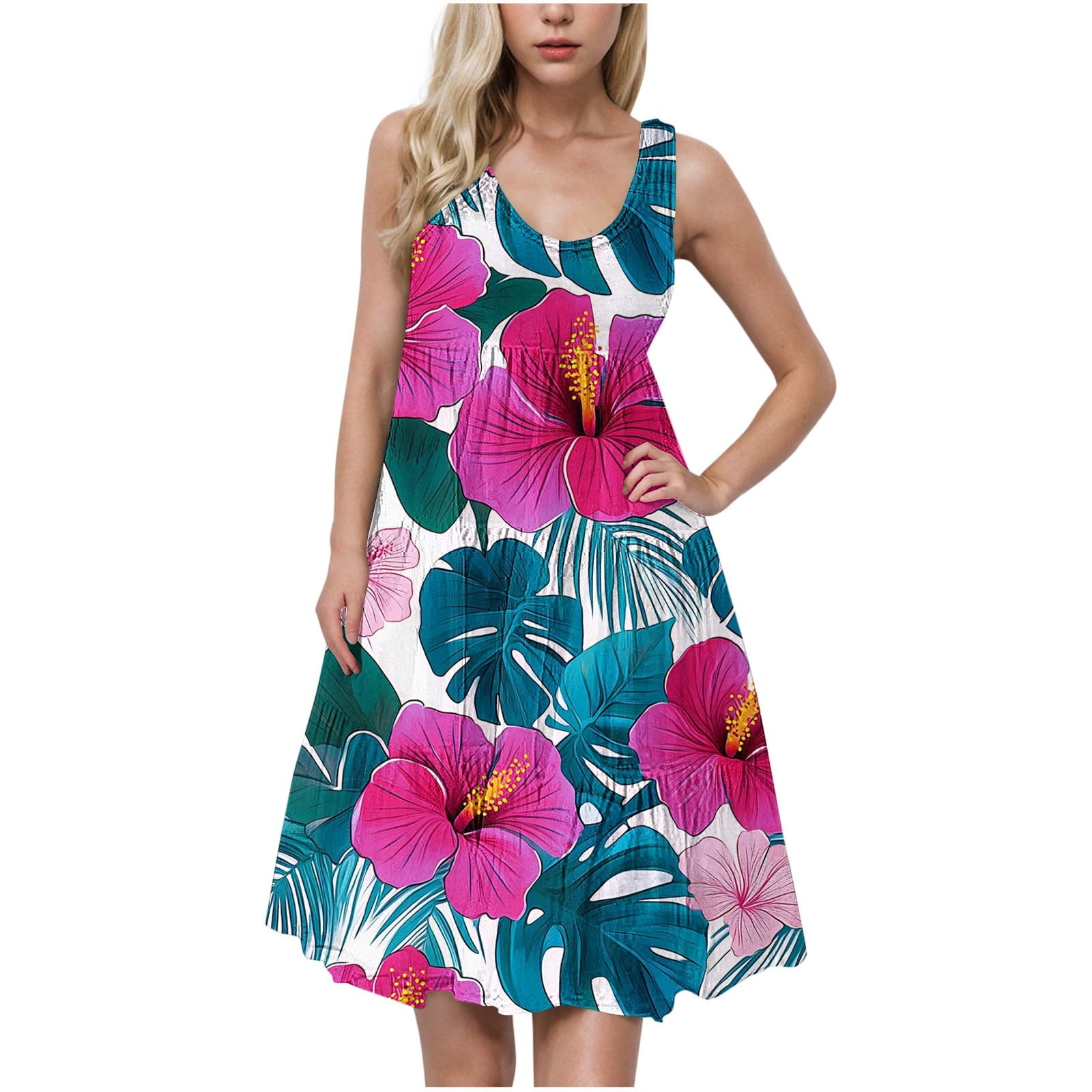 TOPUUTP Women Summer Dresses A-Line Casual Round Neck Spring Tank Dress ...
