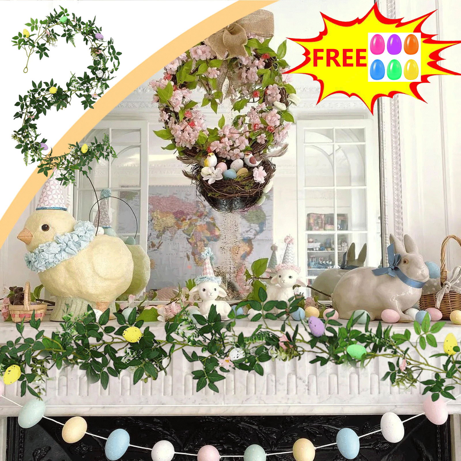 Clearance! Suncoda Easter Eggs Vines, Spring Garland 78.7Inch Easter ...
