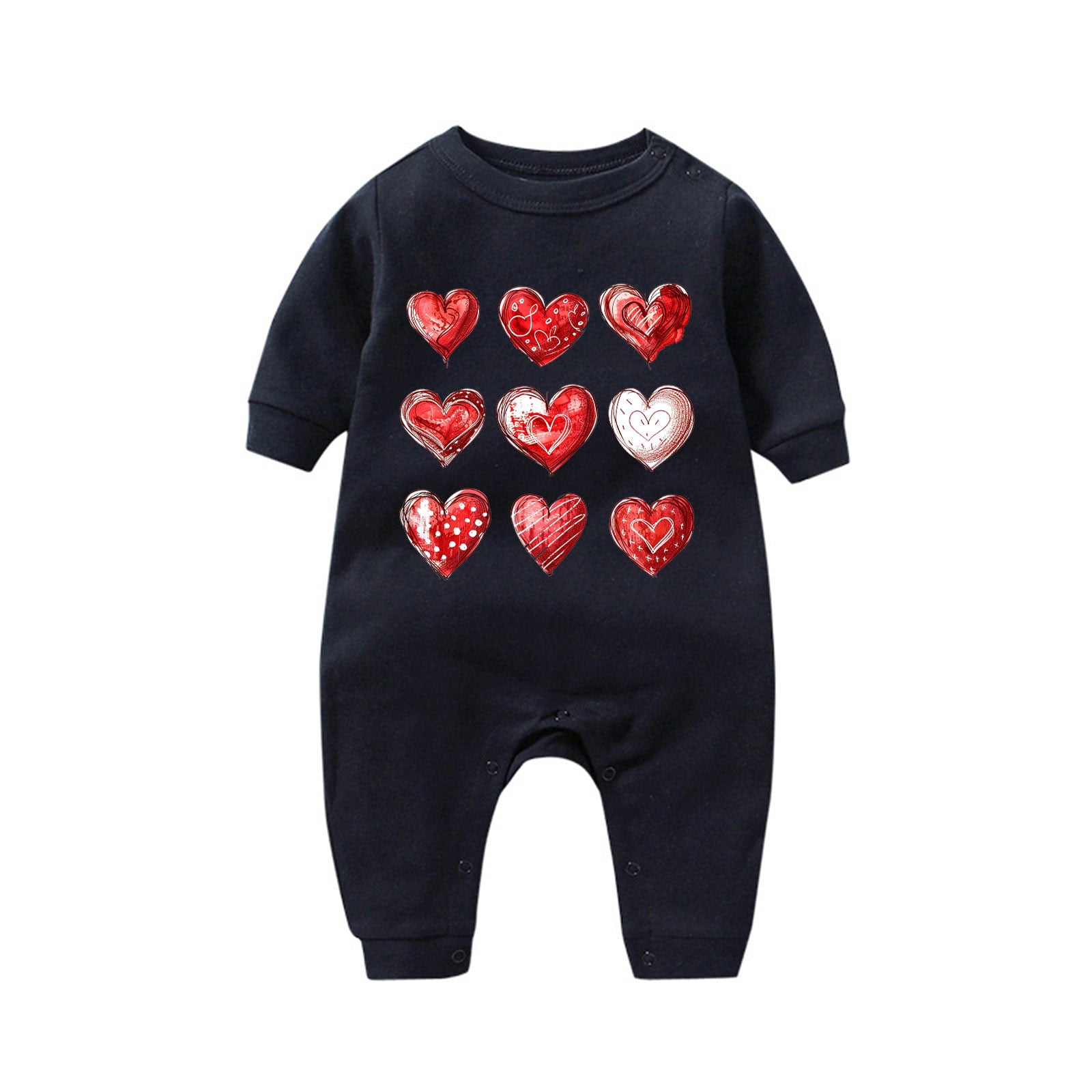 Clearance Toddler Valentine's Day Heart Print Long Sleeve Jumpsuit Romper - Soft Cotton Blend ...