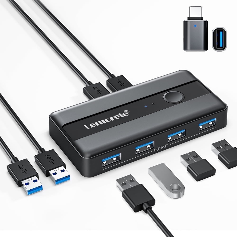 Lemorele USB 3.0 Switch ,USB Switcher 2 Computers Share 4 USB , 2-In 4-Out USB KVM Switch with ...