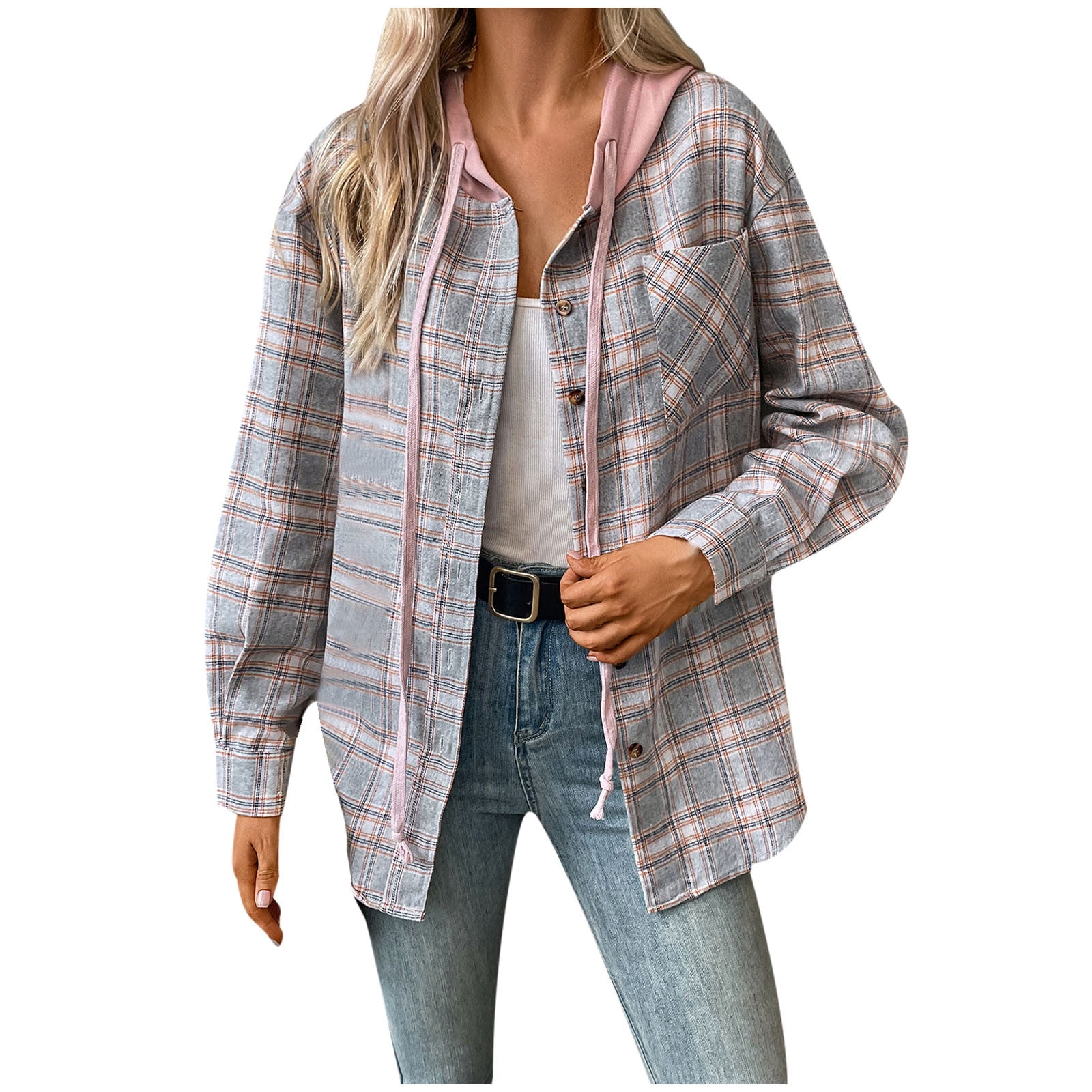Clearance USUPDD Womens Flannel Shirts Flannel Trendy Button Down ...