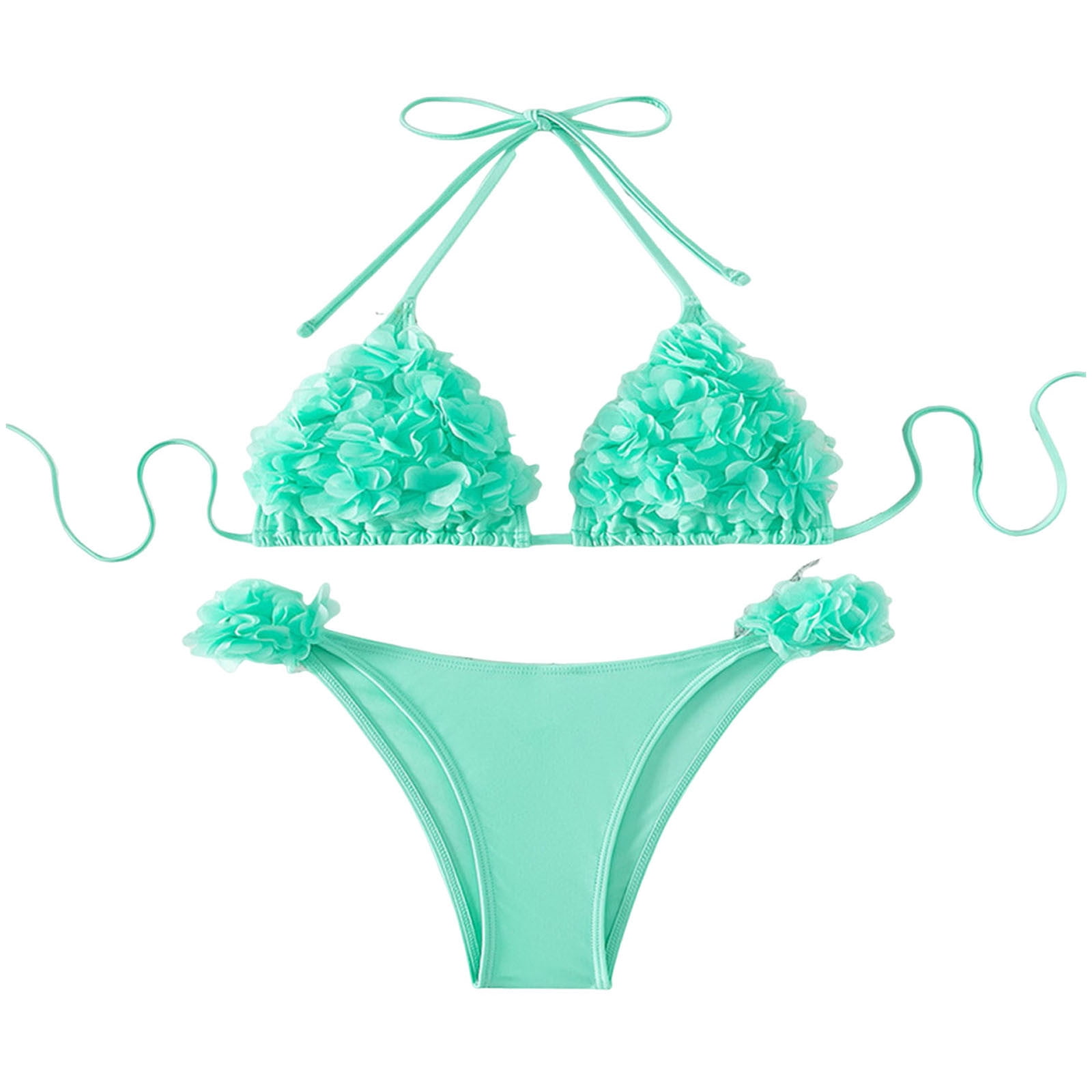 UTSJKR Two Piece Swimsuit Sets for Women, Floral Appliques Tie Backless ...