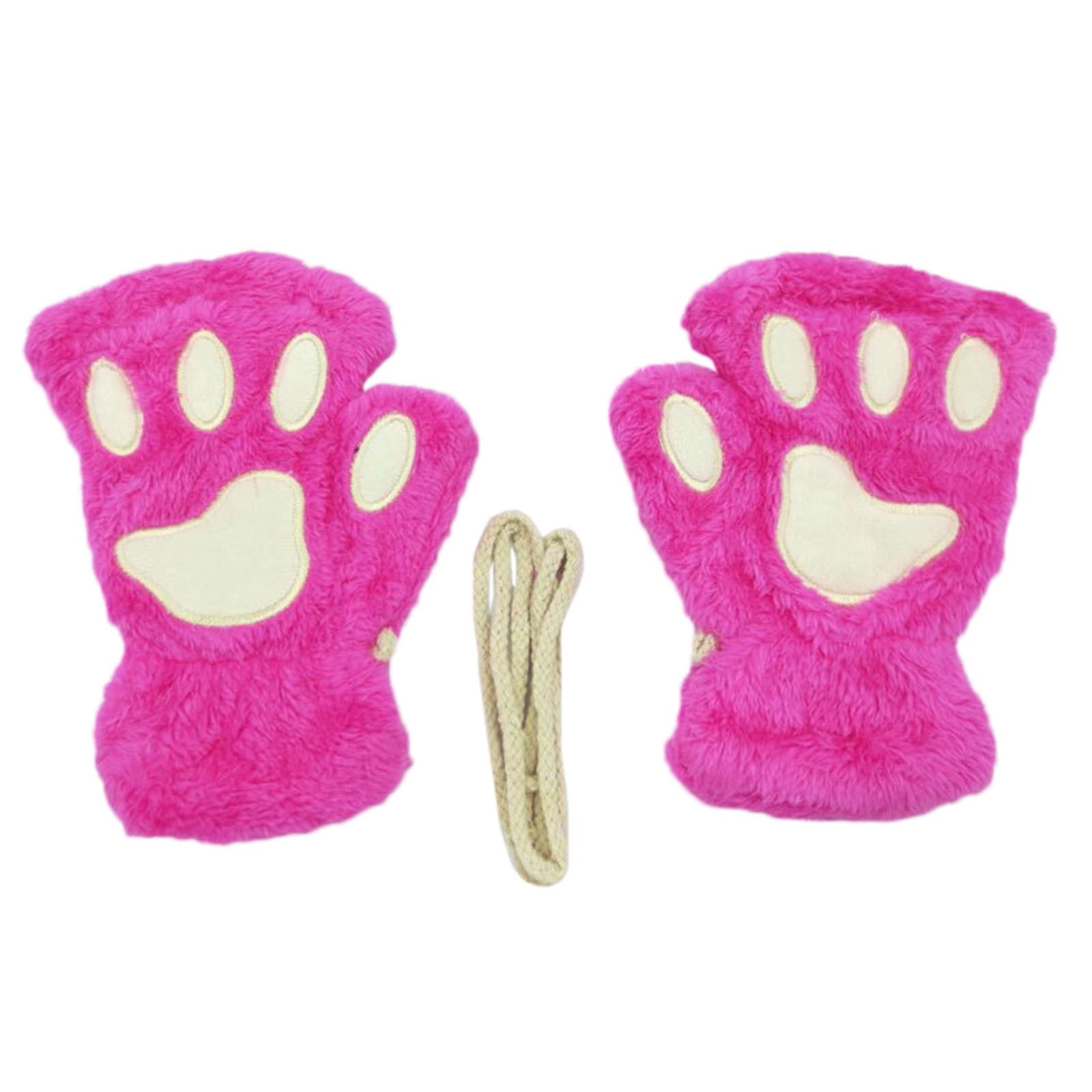 qolati Winter Plush Faux Fur Gloves for Women Cute Puffy Half Finger ...