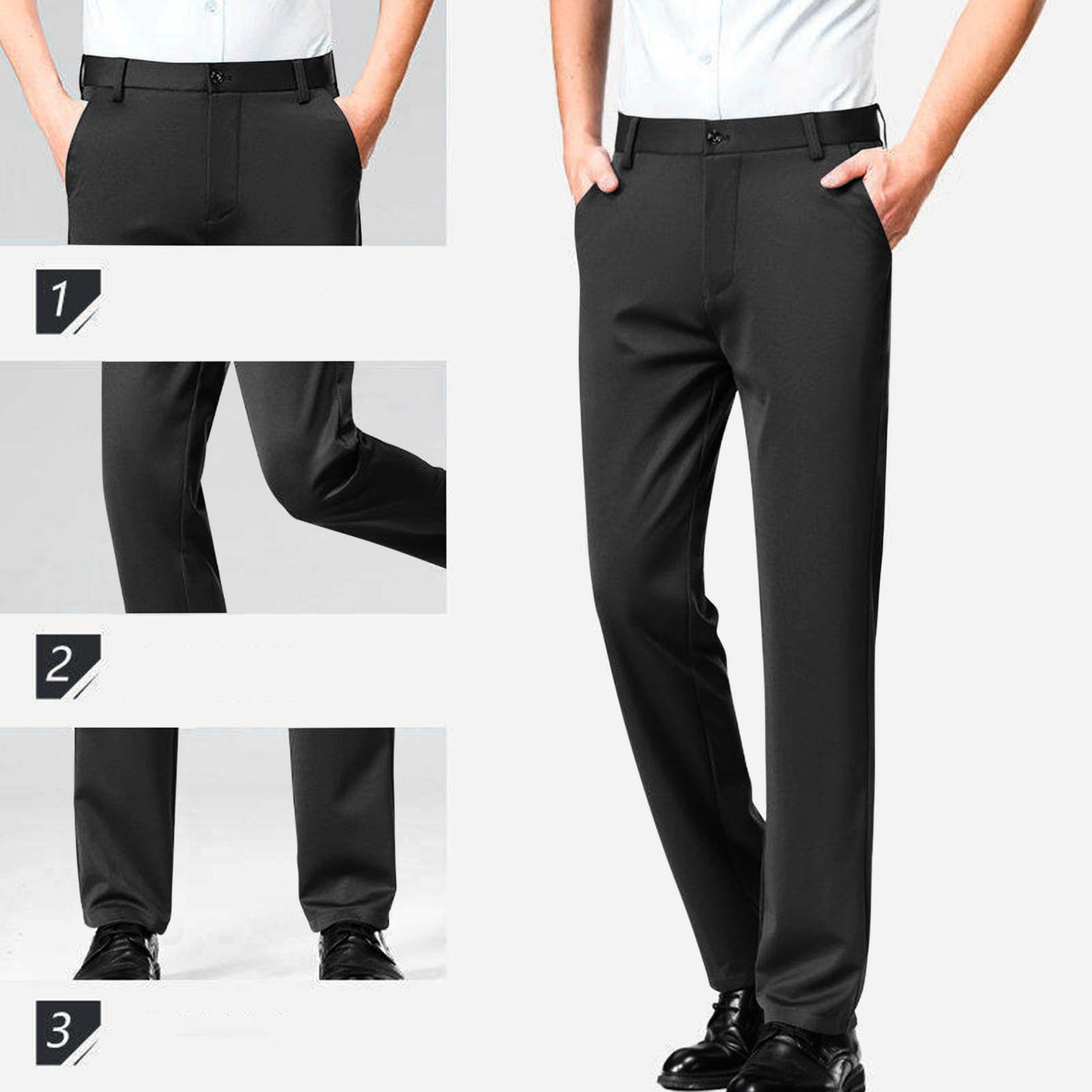 Under $10 Men's High Waisted Dress Pants Elastic Waist Classic Stretch ...