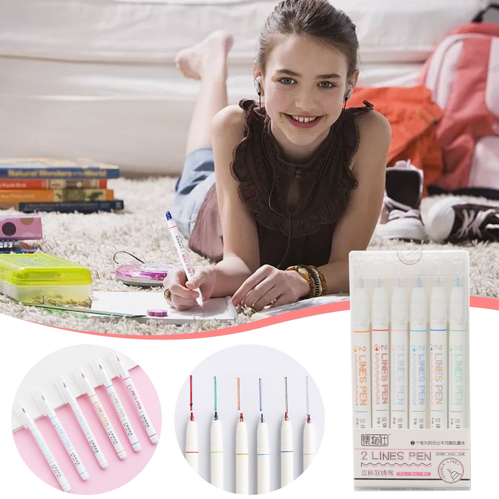 Office Supplies Under 1$! Pen Dream Double Line Pen 8 Colors 12 Colors ...