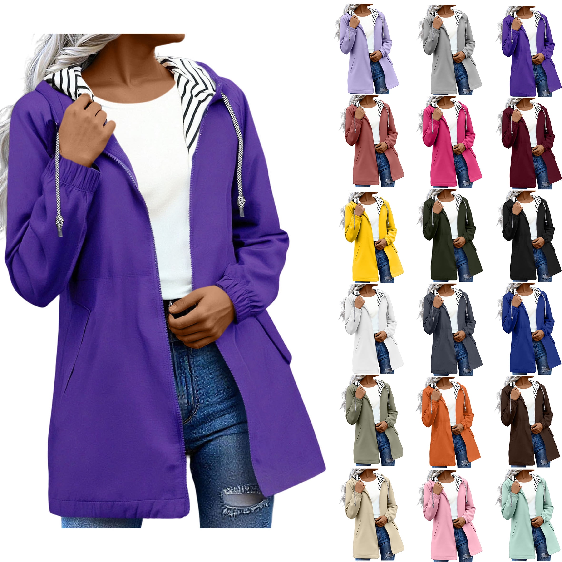 Winter Windproof Rain Caots for Womens Warm Solid Color Rain Jacket ...