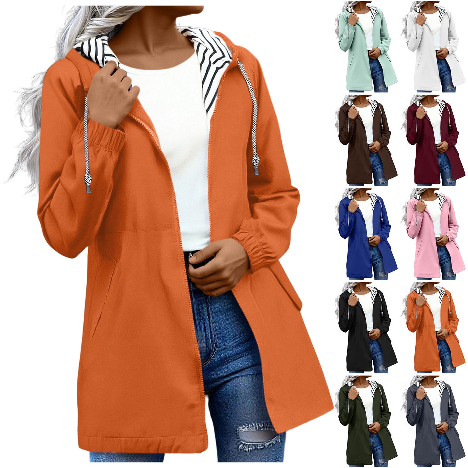 Clearance Under 10$!Winter Windproof Rain Caots for Womens Warm Solid ...