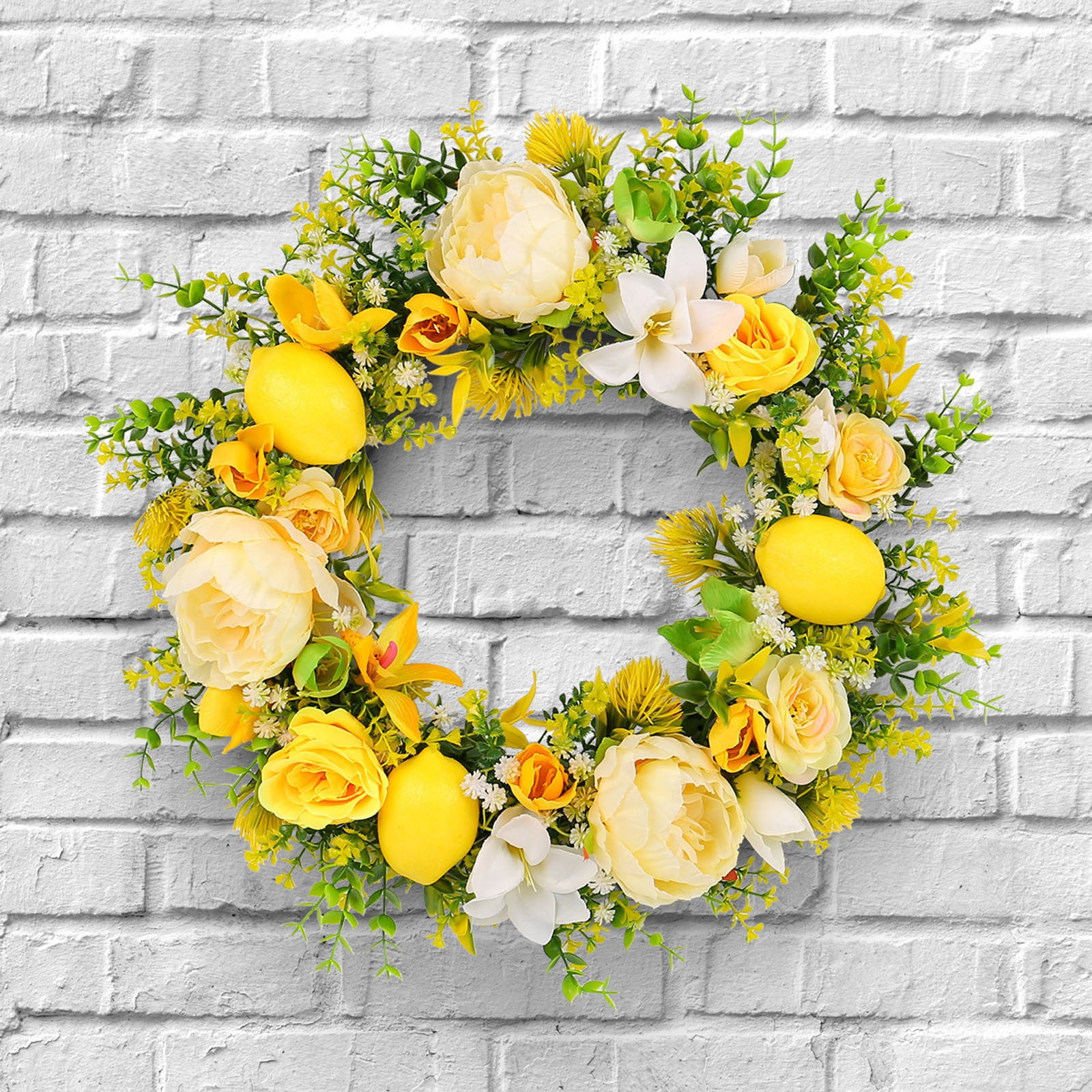 Clearance Under 10$! Yellow Lemon Simulated Flower Wreath Fresh Weaving ...