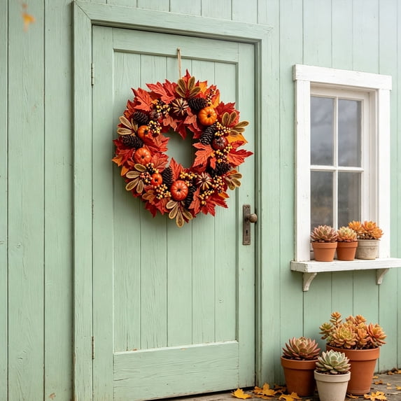 Clearance Under $26 Autumn Wreath for Front Door, 17.7 Inch Fall Wreath ...