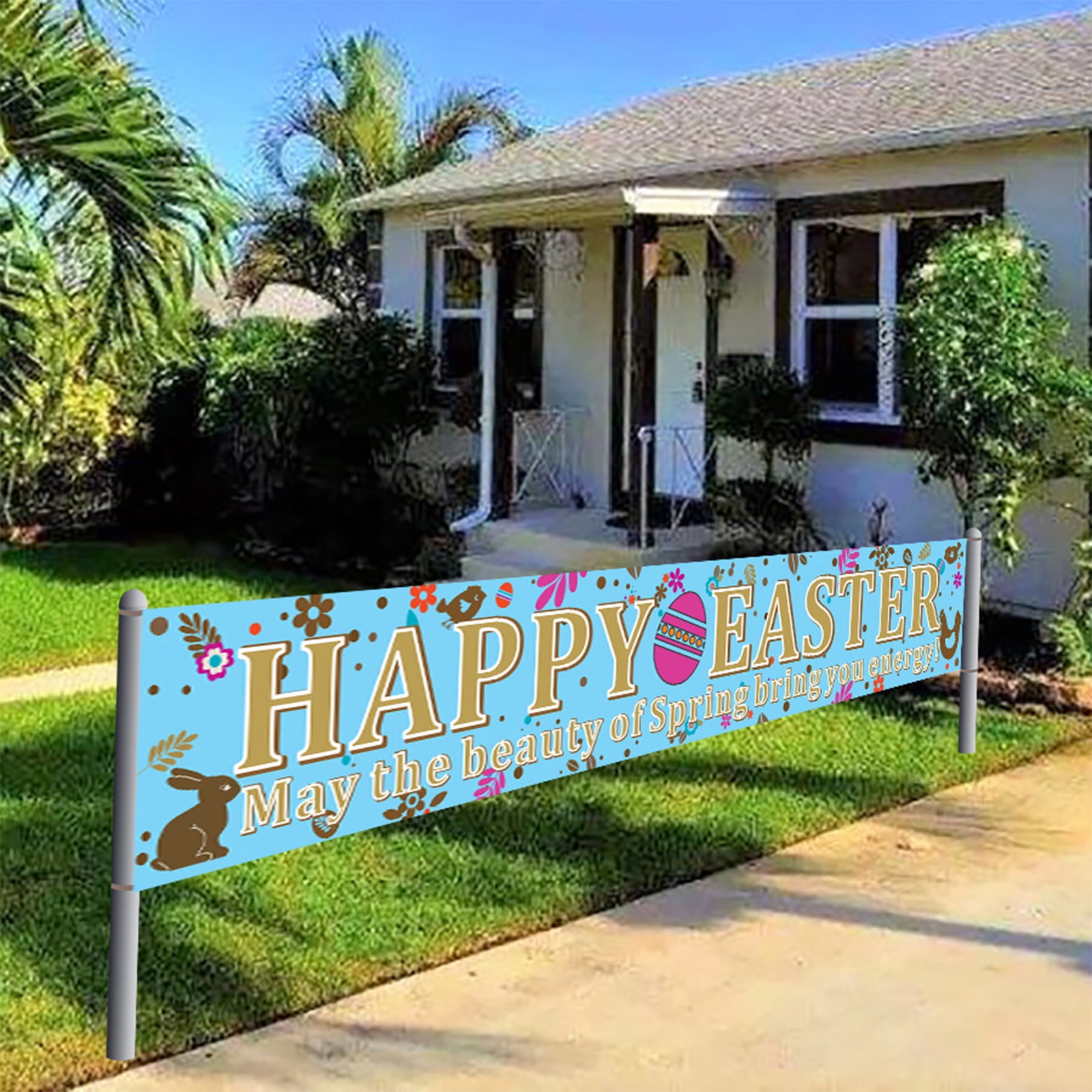 Clearance Under $5 Boovnll Easter Banner, 19x116" Easter Bunny & Eggs ...