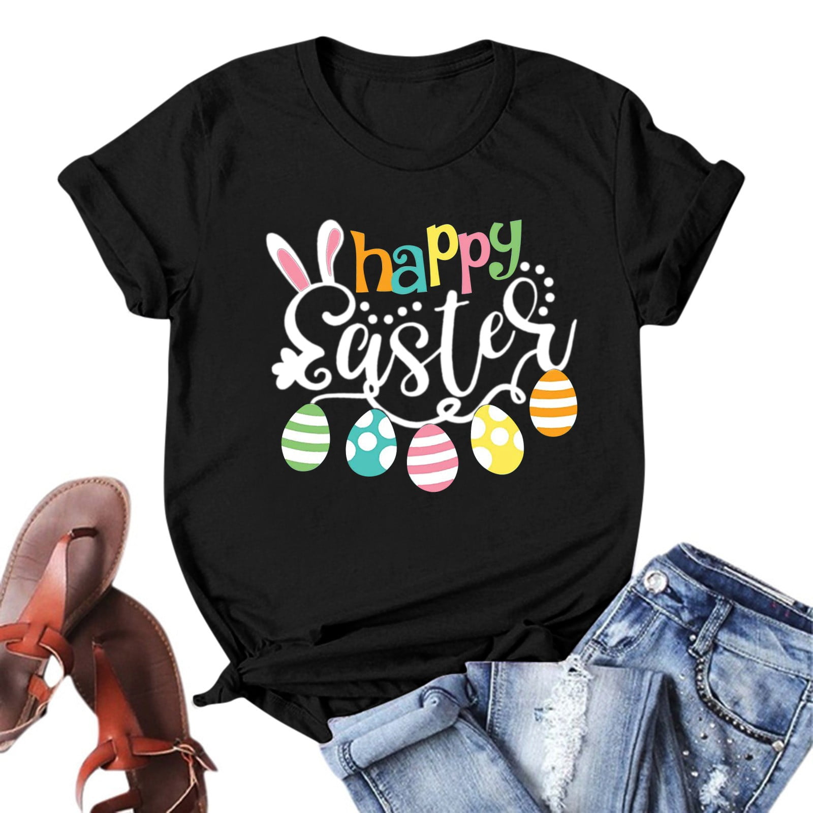 Clearance!Uooqdmx Graphic Tees Women, Easter Shirt, Plus Size Tops for Women, Cute Rabbit Letter ...
