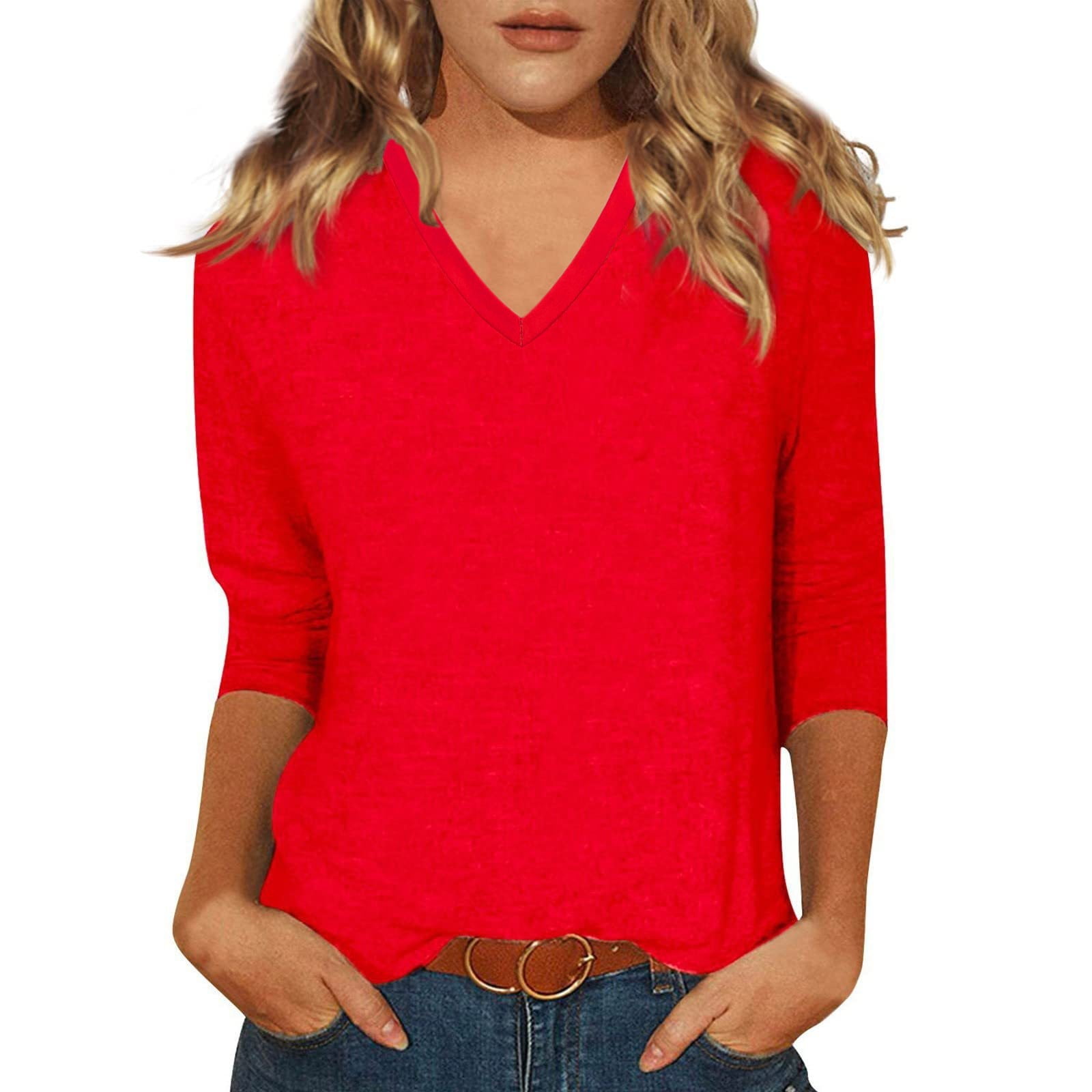 Clearance!Uooqdmx Plus Size Tops for Women 3/4 Length Sleeve Womens ...