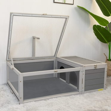 PawHut Wooden Tortoise Habitat, Tortoise Enclosure Reptile Cage w/ Tray ...
