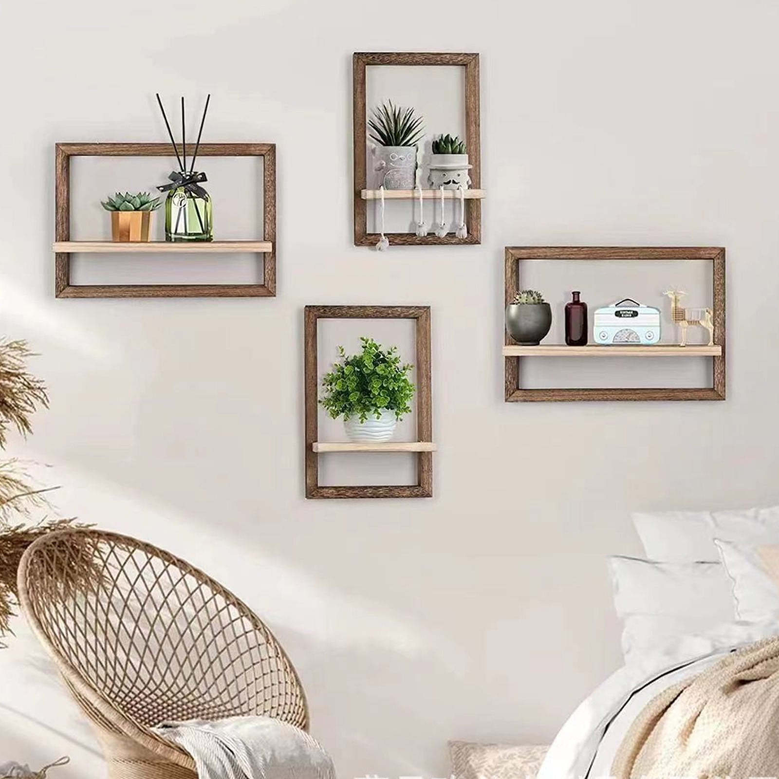 Clearance! Uscallm Wood Floating Shelves for Wall, 4 Sets of Wall ...