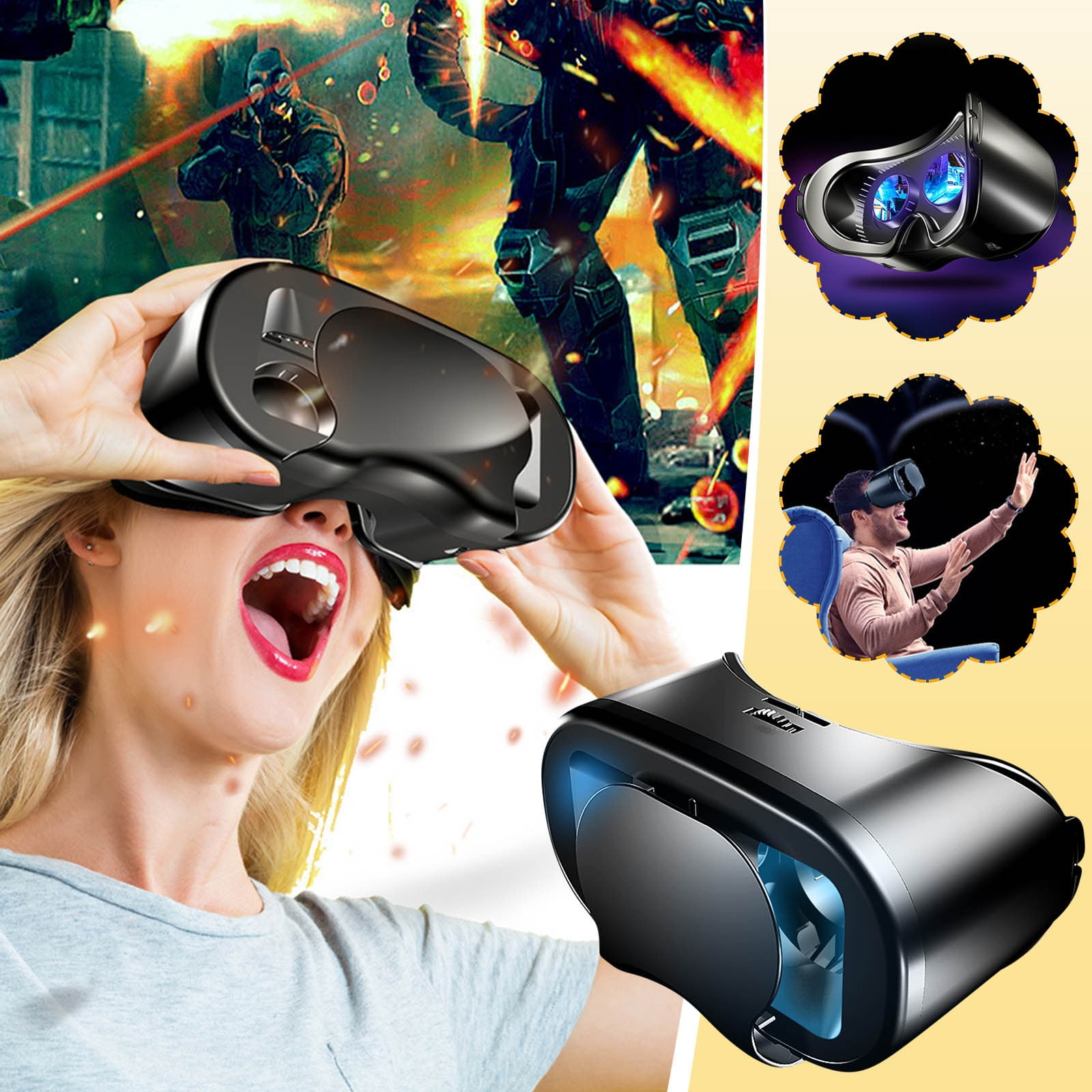 Clearance VR Headset for Phones Virtual Reality Glasses With Wireless Headset Goggles for Max ...