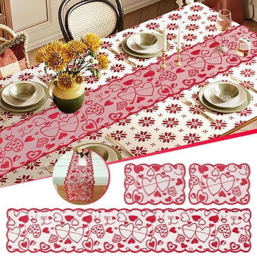 Latrodar Valentine's Day Table Runner Table Runner Embroidered Red Love ...