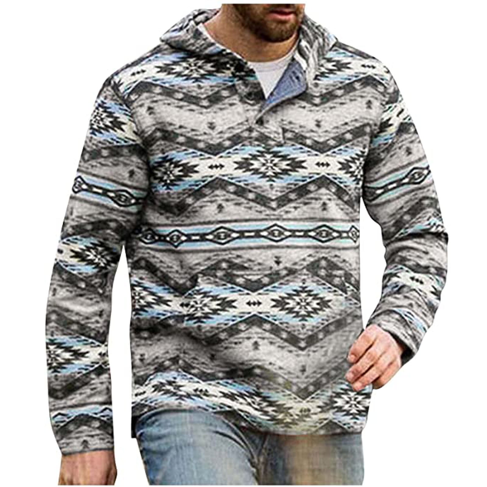 Western Ethnic Printing Hoodie Mens Fleece Pullover Top Loose Fit Soft ...