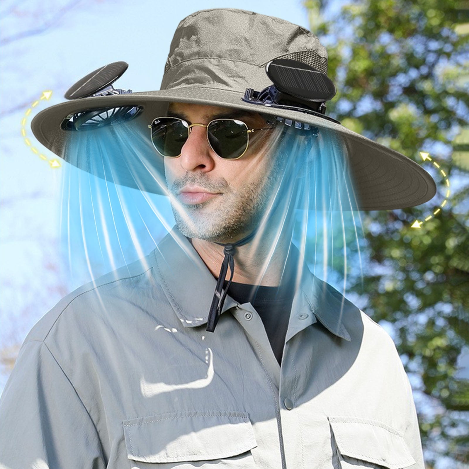Wide Solar Fan Hat Outdoor Fishing, Hat with Fans Solar Power, Solar ...