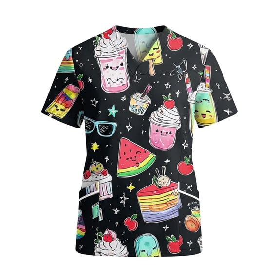 Clearance Women Scrubs Tops with Pocket Short Sleeve V-neck Nurse Tops ...