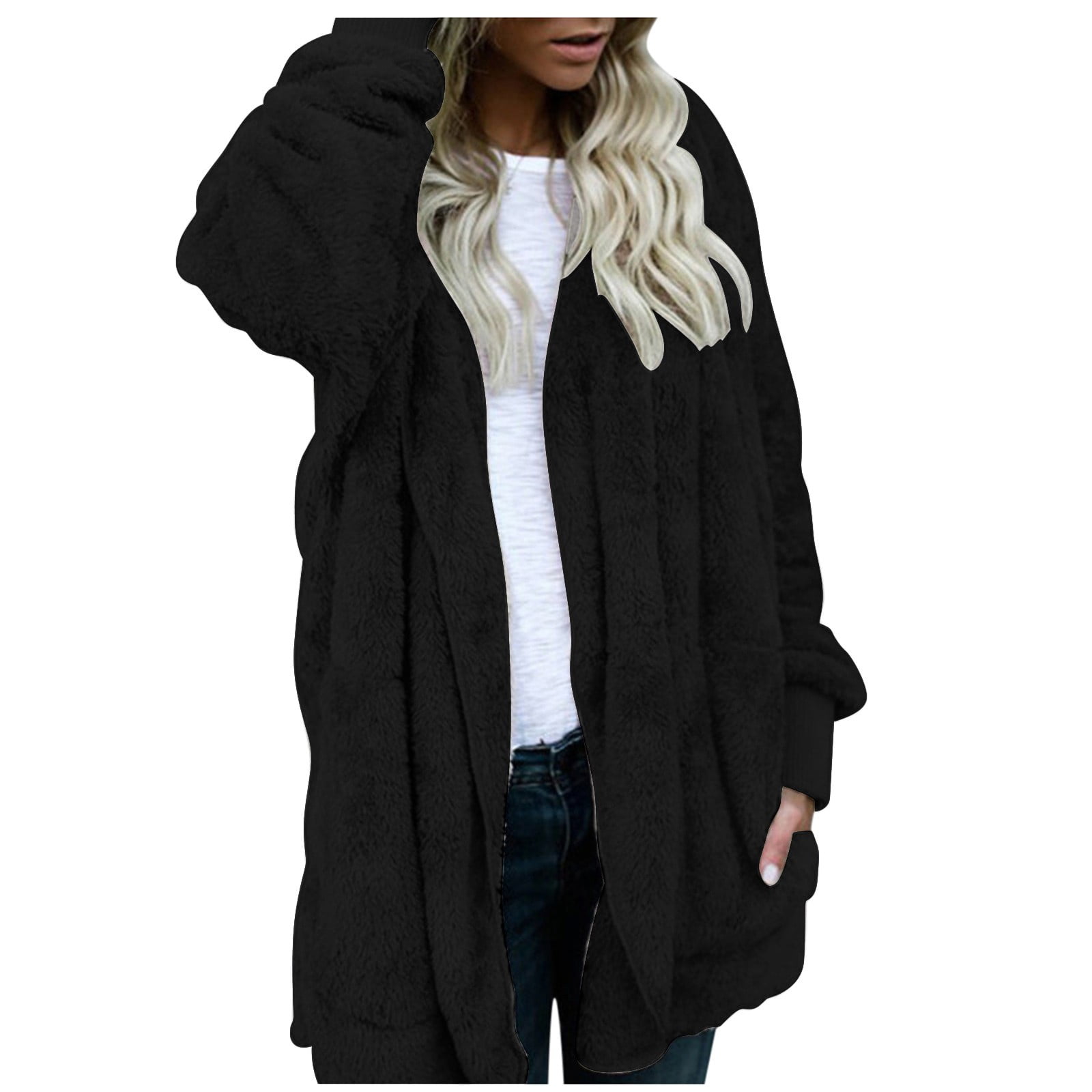 Clearance! Women's Autumn and Winter New Plush Warm Mid Length Solid ...