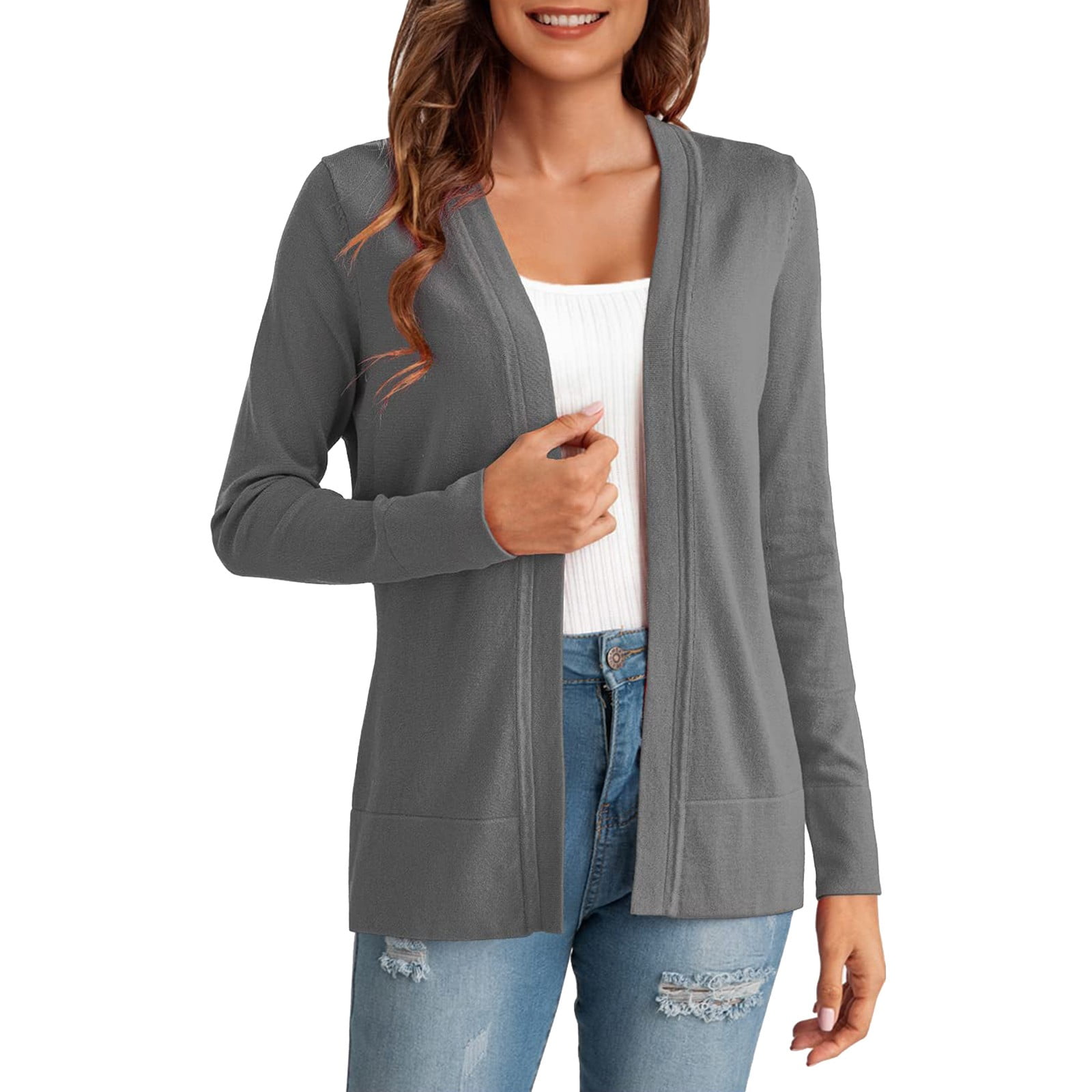 Clearance Women's Cardigan,Women's Solid Color Long Sleeved Buttonless ...