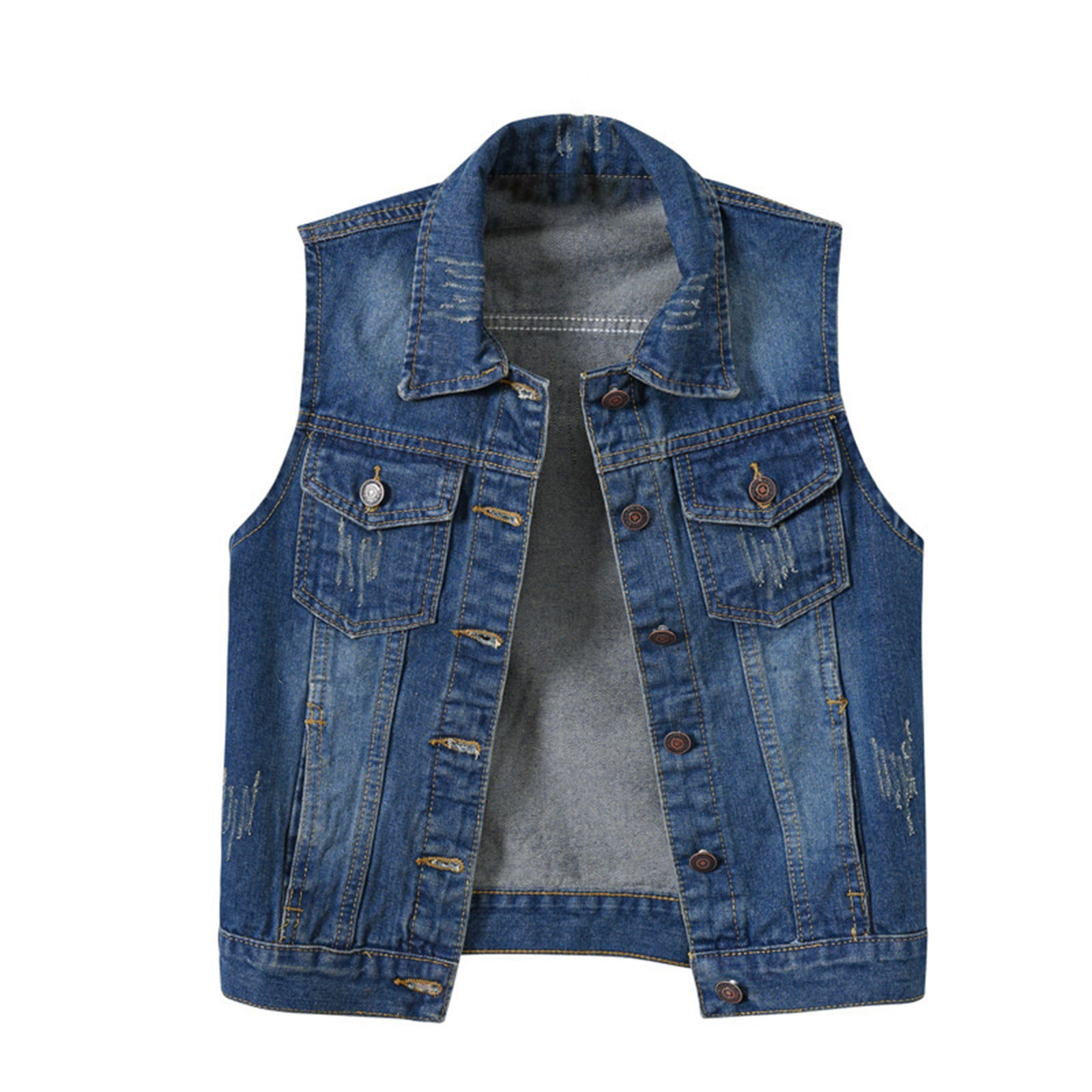 Clearance Women's Denim Jackets Women's Buttoned Washed Denim Vest ...