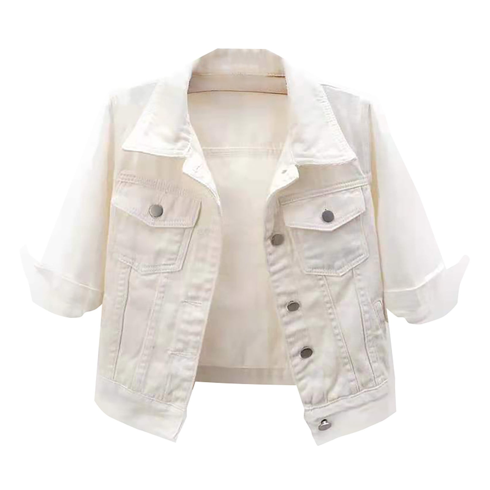 Clearance Women's Denim Jackets Womens 3/4 Sleeve Short Denim Jacket ...