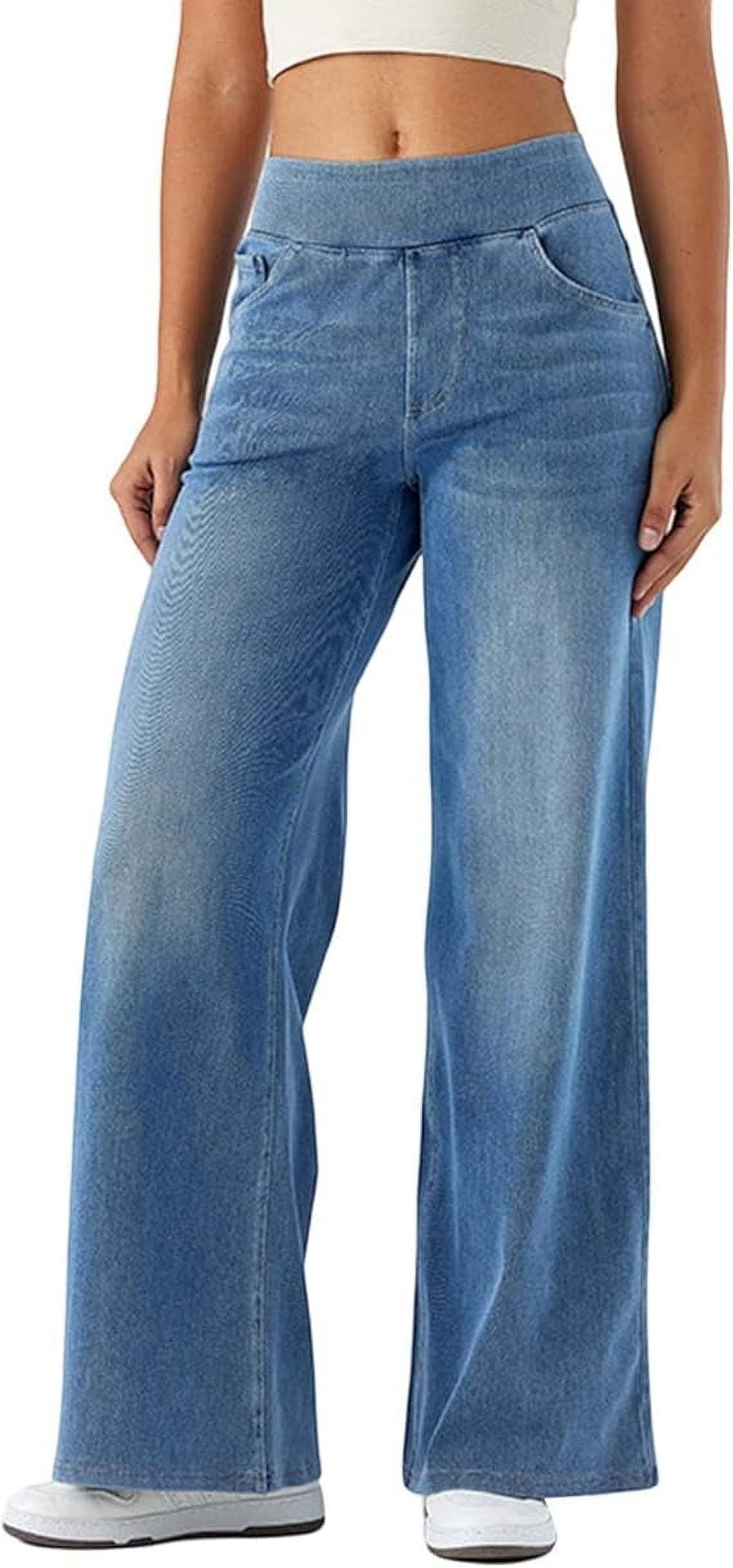 Clearance! Women's High Waisted Sweatpant Jeans - Stretchy Pull-On Wide ...