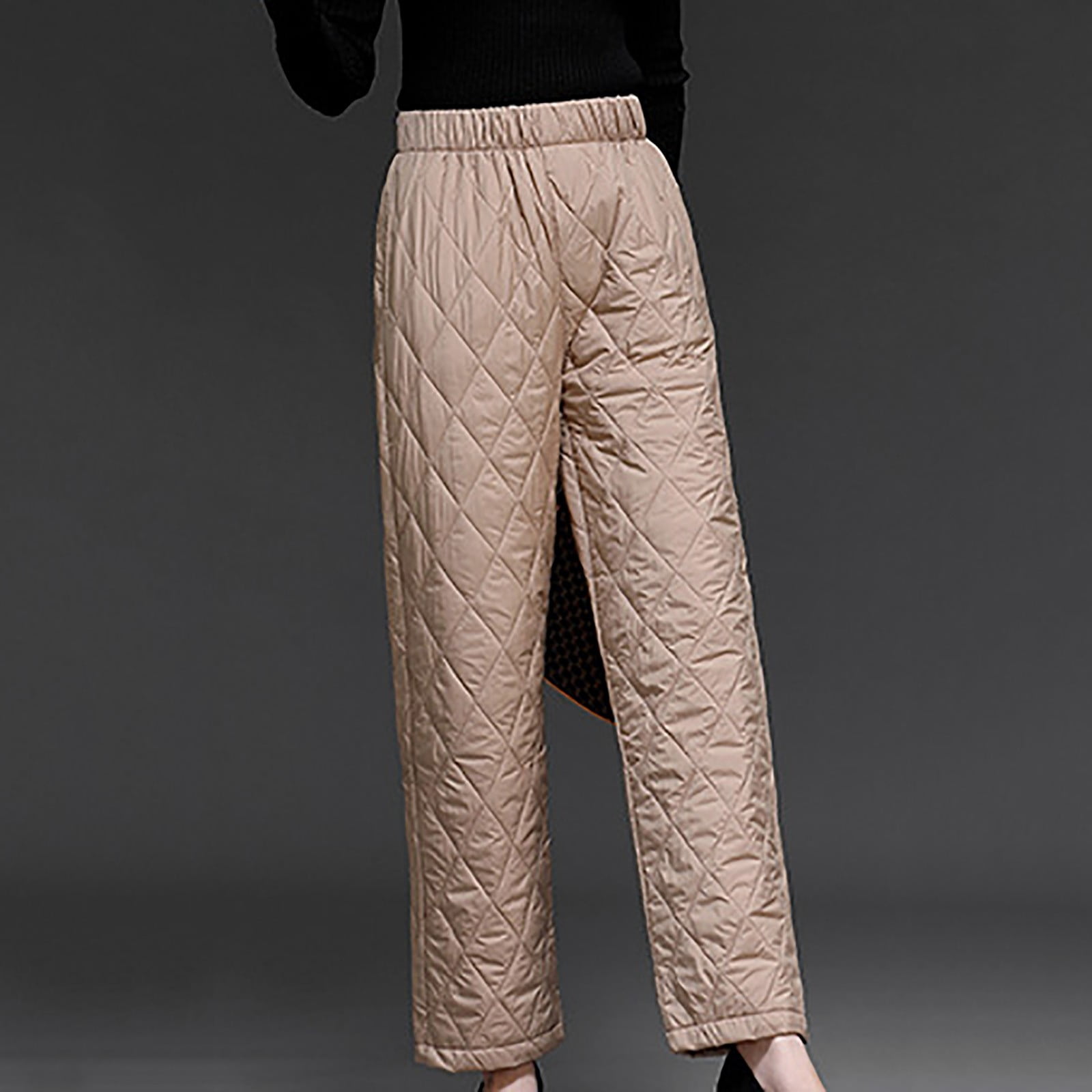 Women's Padded Quilted Down Pants, Elastic High Waisted Trousers Winter ...