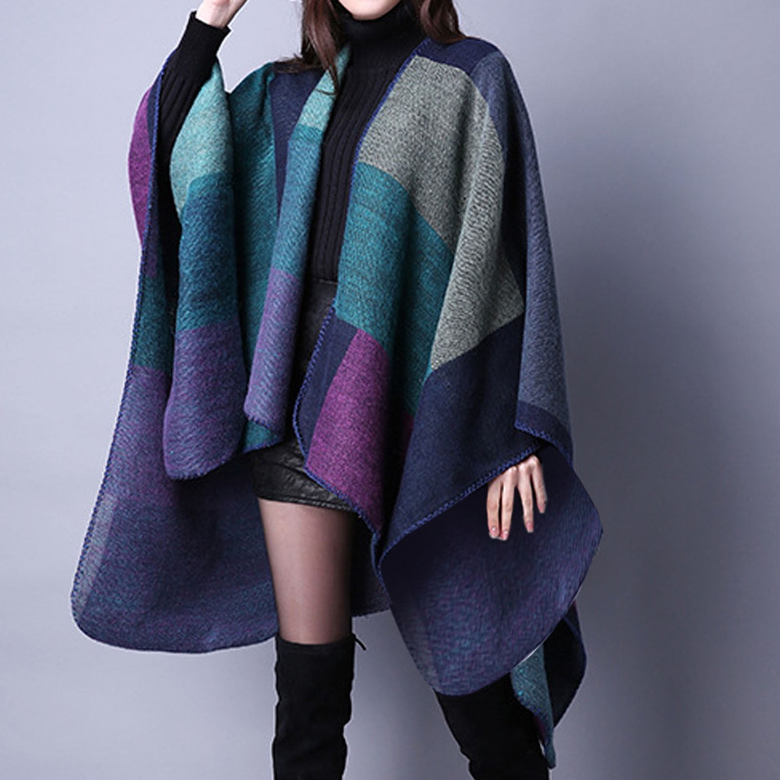 Clothing Women's Travel Plaid Shawl Wraps Open Front Poncho Cape Warm ...