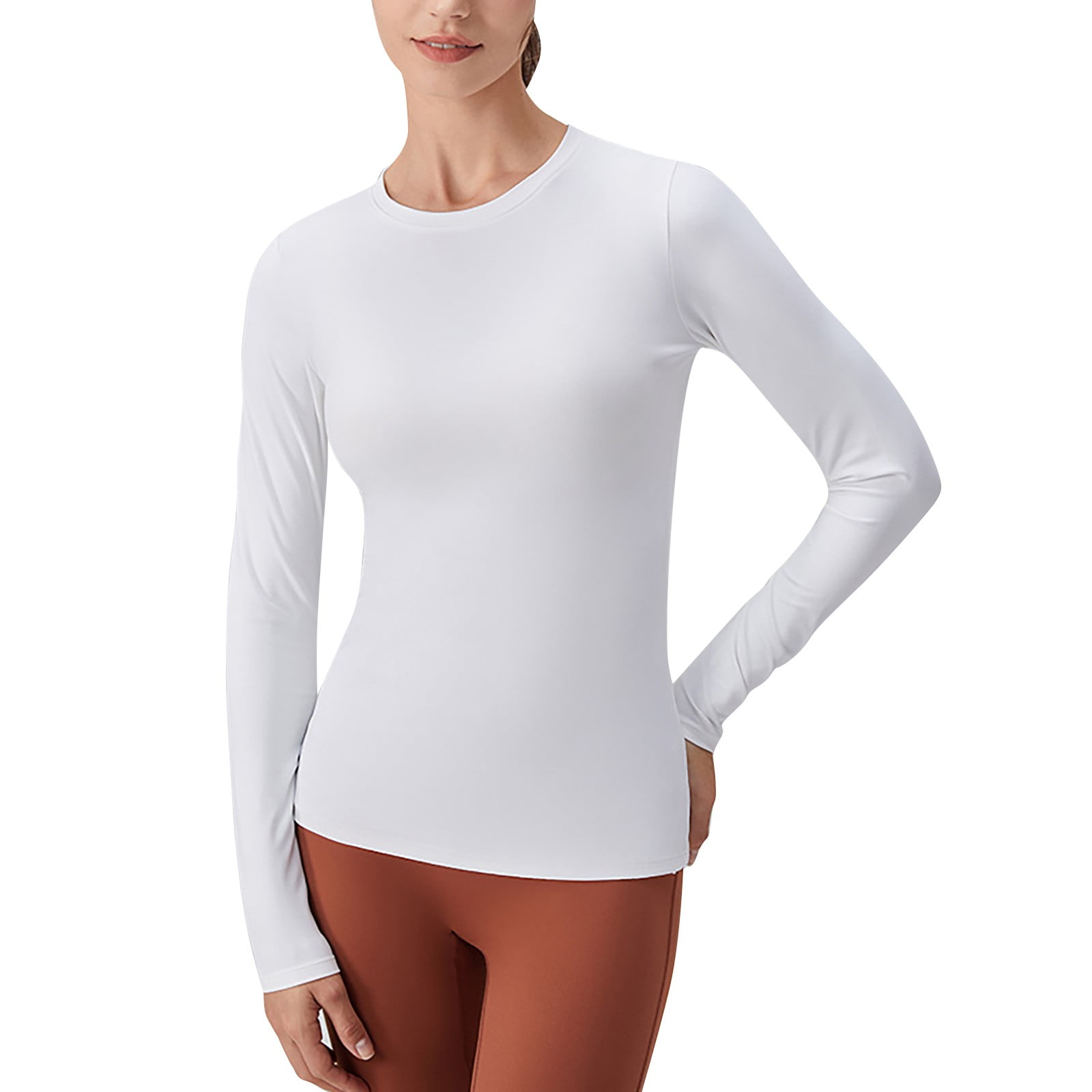 Clearance! Womens Long Sleeve Undershirts Tops Round Neck Slim Fit ...