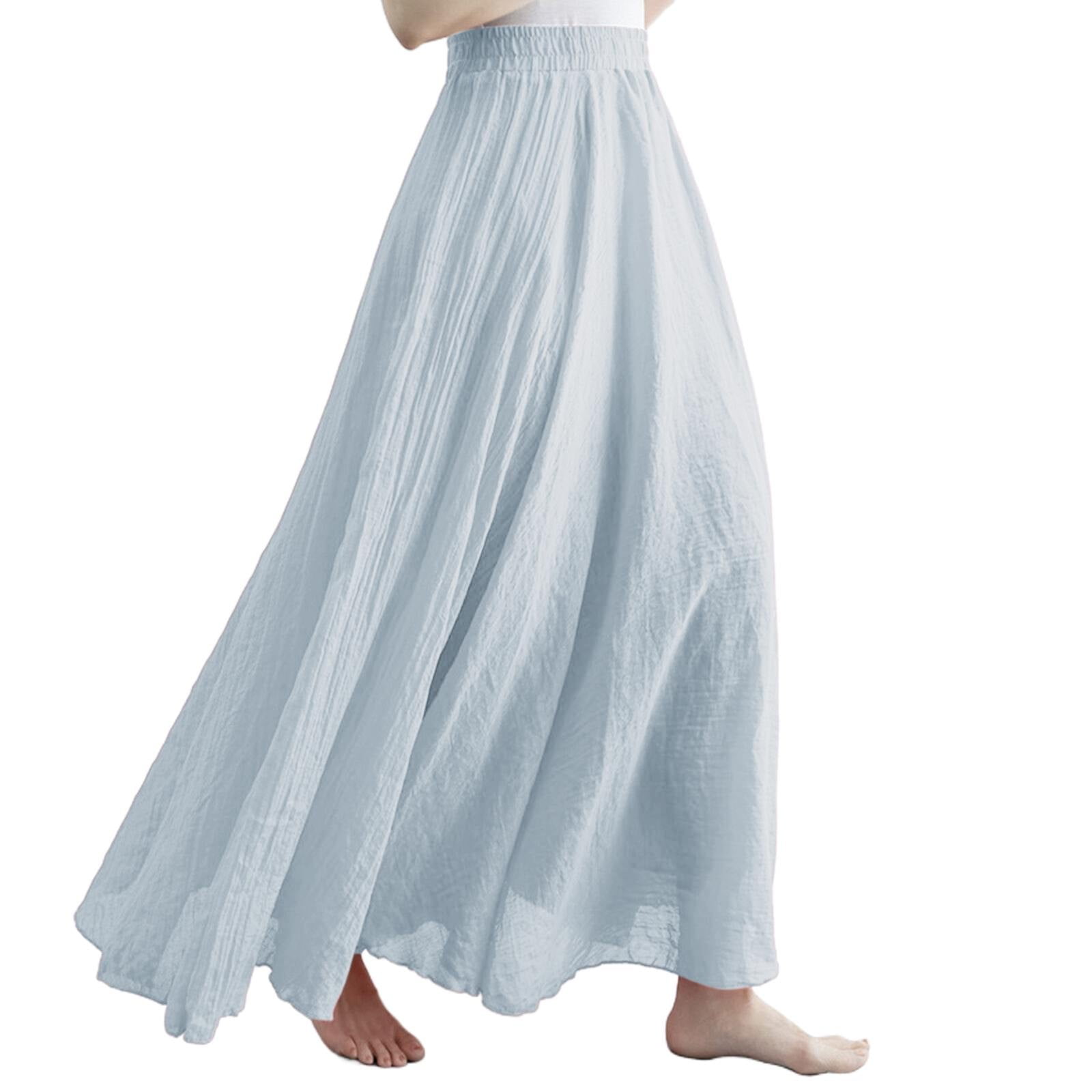 Clearance! Womens Solid Color Half Skirt Elastic Waist A Line Skirt ...