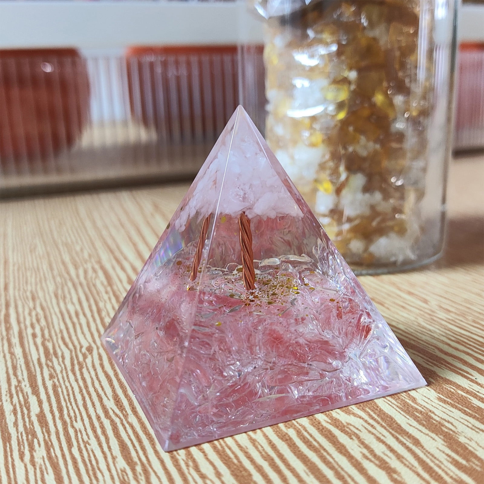 XOAIHY Natural Crystal Quartz Chip Resin Stand – Stylish Desk Tabletop ...