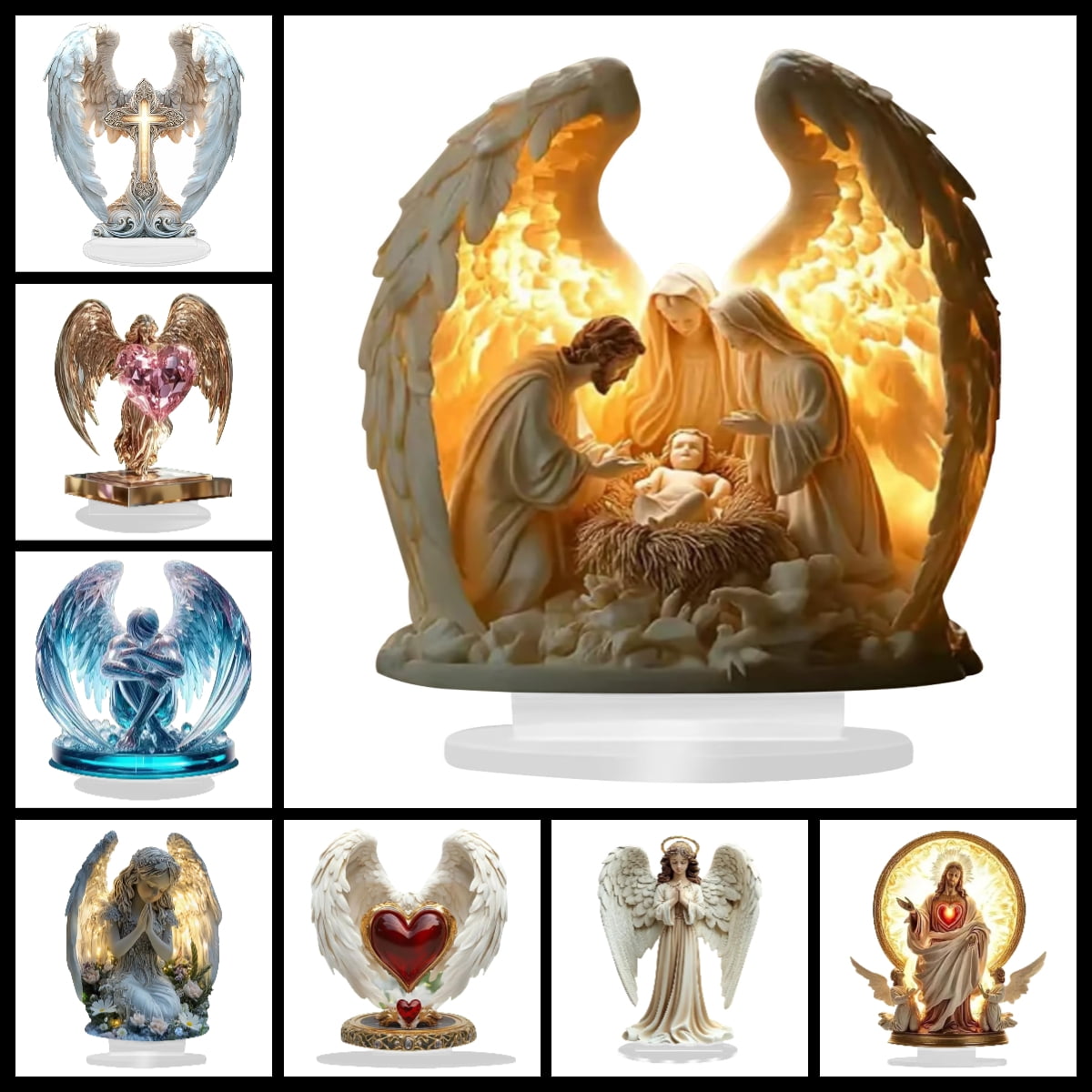 Clearance! YZEGDCH 2D Graceful The Cross Prayer Wings Angel Figurine ...