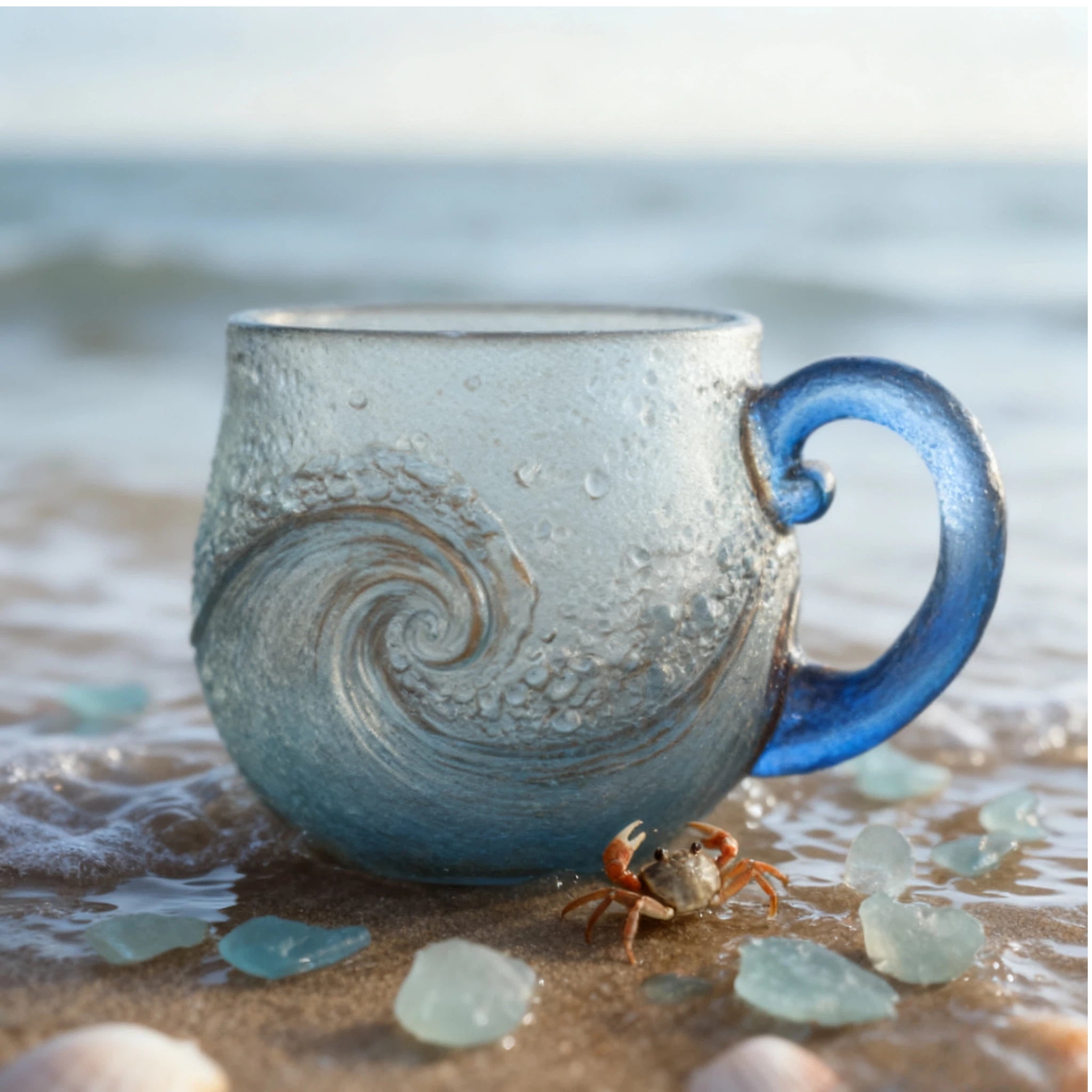 Sea Glass Wave Mug, 12 oz Handblown Sea Wave Glass Mug Cup, Unique ...