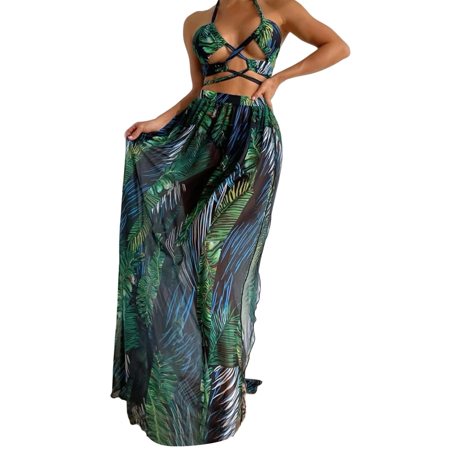 Clearance! Yajing Cute Bikinis M Green Women 1 Piece Swimwear+1 Piece ...