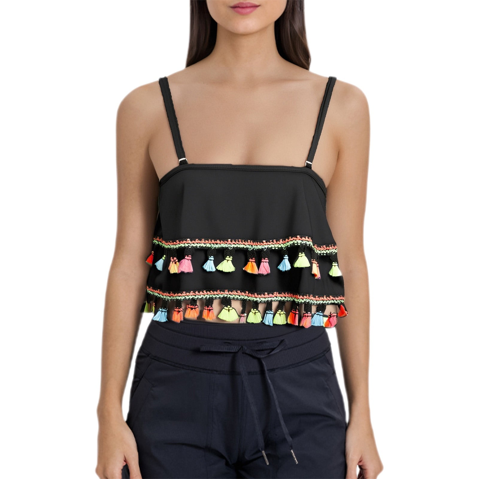 Yajing Womens Plus Size Swimwear Ruffled Bikini Top Swim Top Falbala ...