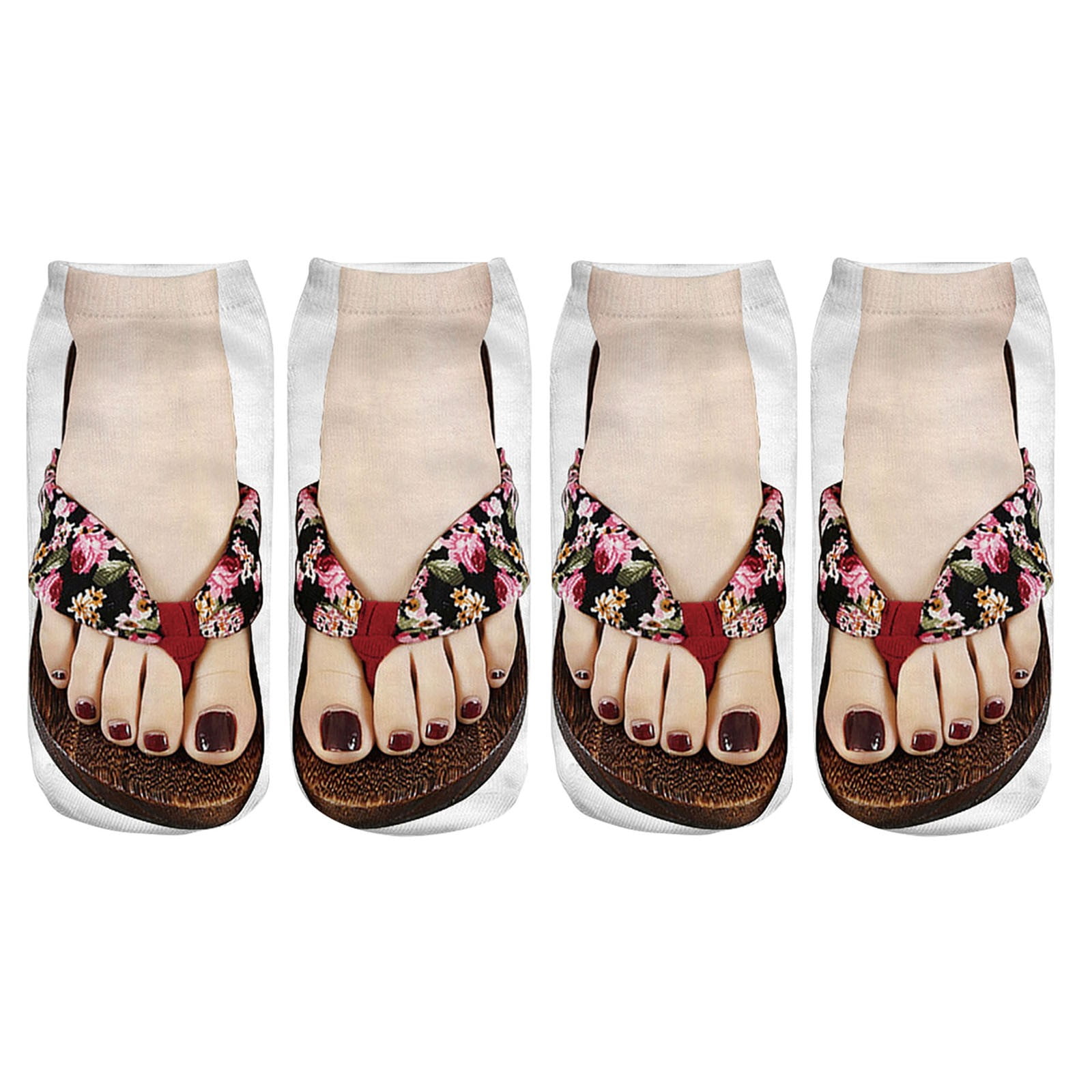 Clearance! Yajing Slipper Socks M Red Two Pairs 3D Pattern Manicure Print Socks Flip Flop Funny ...