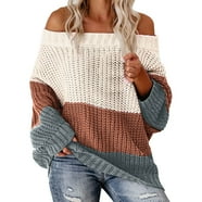 Fantaslook Sweaters for Women Color Block Crewneck Knit Pullover ...