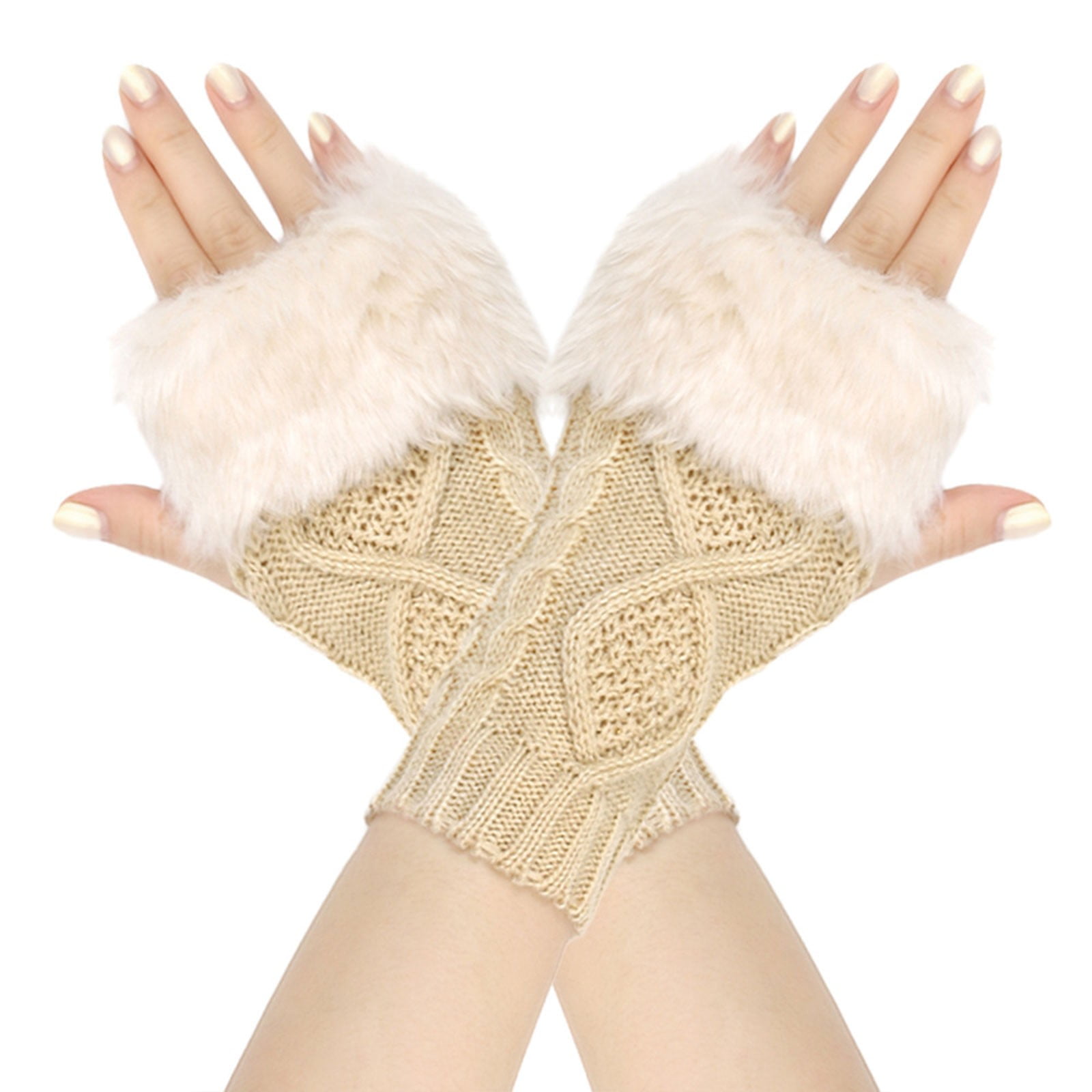 Clearance! Yajing Womens Mittens One Size Beige Short Bow Gloves Autumn ...